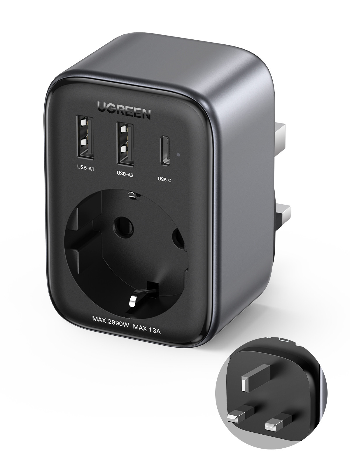 Utikač šuko adapter UGREEN, EURO utičnica na UK utikač - chipoteka.hr