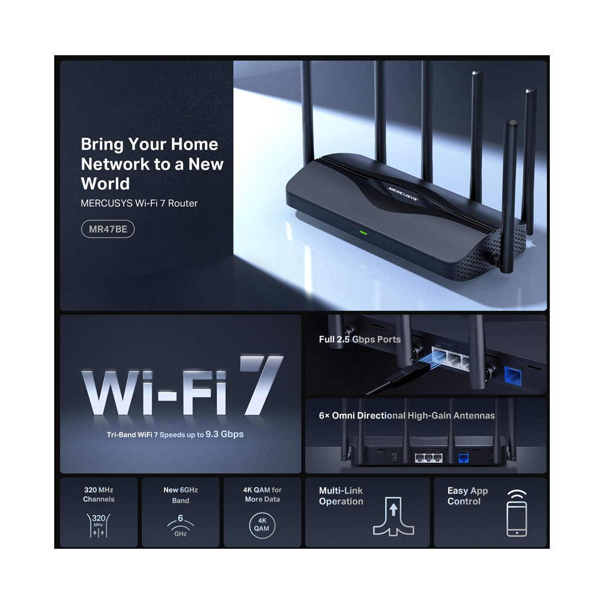 Router MERCUSYS MR47BE, BE9300, WiFi 7, 4-portni, crni - chipoteka.hr